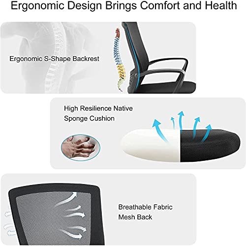 Ergonomic Mesh Office Chair, Home Office Desk Chairs with Adjustable Backrest, High Back Computer Desk Chair with Adjustable Headrest and Flip-Up Arms, Swivel Task Chair (Black)