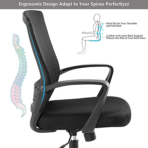 Ergonomic Mesh Office Chair, Home Office Desk Chairs with Adjustable Backrest, High Back Computer Desk Chair with Adjustable Headrest and Flip-Up Arms, Swivel Task Chair (Black)