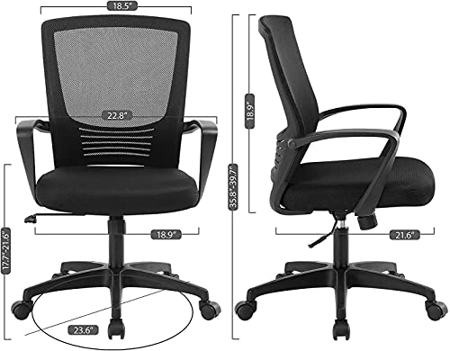 Ergonomic Mesh Office Chair, Home Office Desk Chairs with Adjustable Backrest, High Back Computer Desk Chair with Adjustable Headrest and Flip-Up Arms, Swivel Task Chair (Black)