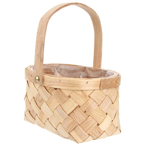 EXCEART Rattan Storage Portable Handmade Container Storage Basket Easter Eggs Container Houseware Wooden Woven Storage Basket with Handle (Small)