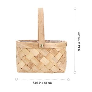 EXCEART Rattan Storage Portable Handmade Container Storage Basket Easter Eggs Container Houseware Wooden Woven Storage Basket with Handle (Small)