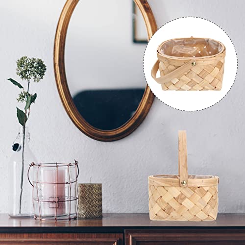 EXCEART Rattan Storage Portable Handmade Container Storage Basket Easter Eggs Container Houseware Wooden Woven Storage Basket with Handle (Small)