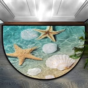 summer beach half round door mat, starfish shell floor mat non-slip half circle area rug durable washable runner mat for living room bedroom indoor outdoor entry for high traffic areas