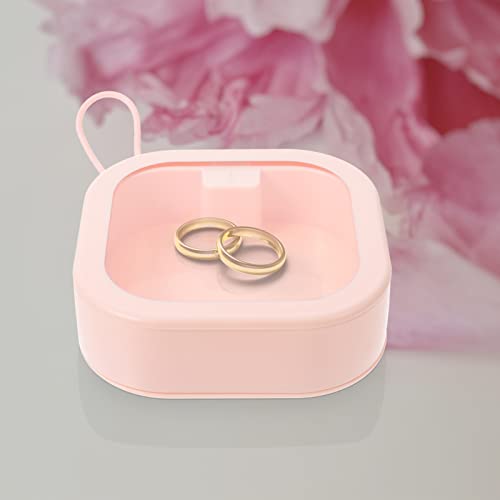 Cabilock Small Travel Jewelry Box Mini Jewelry Case Rings Storage Holder Travel Jewelry Organizer for Hair Ties Earrings Rings Pink (3.78x3.78x1.22 inch)