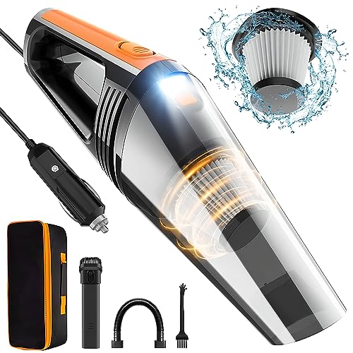 Portable Car Vacuum Cleaner High Power - 8000PA/100W/DC12V, 16.4Ft Cordless Handheld Vacuum with LED Light - Car Detailing Kit Interior Cleaner Wet Dry Vacuum Cleaner Cordless Men Car Accessories