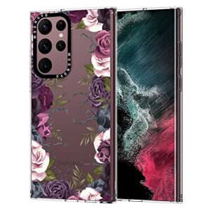 mosnovo for galaxy s22 ultra case,samsung s22 ultra 5g case, black purple flower garden floral clear design shock absorption bumper soft tpu women girl cover case for samsung galaxy s22 ultra