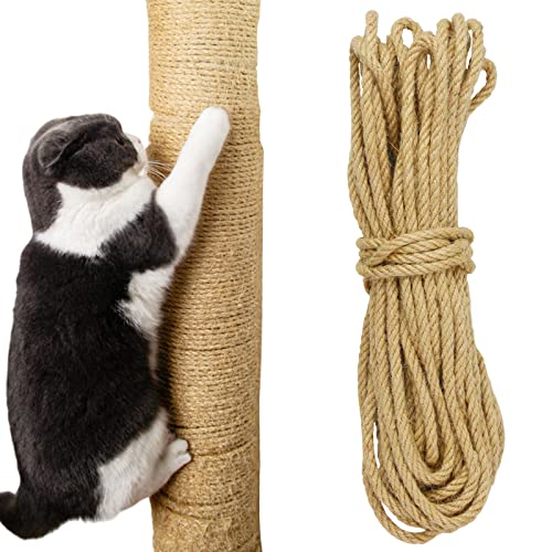 WYOMER 50 Ft Natural Sisal Rope 1/4" Heavy Duty Hemp Rope for Cat Tower and Tree, Cat Scratching Post Replacement, Heavy Duty Jute Twine for Scratching Pad, DIY Projects, Home Decoration