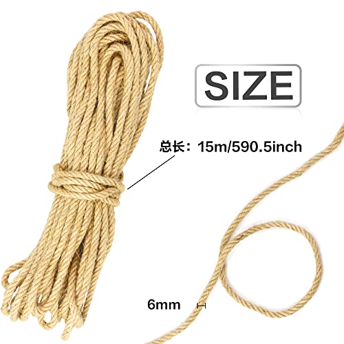 WYOMER 50 Ft Natural Sisal Rope 1/4" Heavy Duty Hemp Rope for Cat Tower and Tree, Cat Scratching Post Replacement, Heavy Duty Jute Twine for Scratching Pad, DIY Projects, Home Decoration