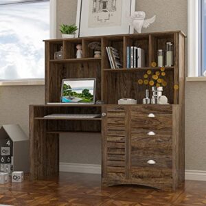 WERSMT Home Office Computer Desk Hutches Big Storage Space Study Table, Dark Brown, 59.06" W * 23.62" D * 57.68" H