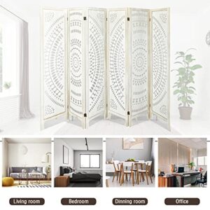 6 Panel Room Divider,Cutout Wood Room Dividers and Folding Privacy Screens,Foldable Natural Wooden Lightweight Room Partition for Office, Bedroom,Terrace(White)