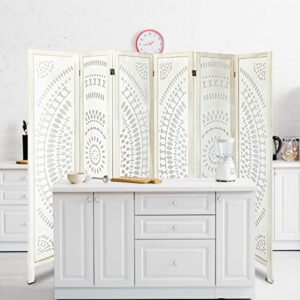 6 Panel Room Divider,Cutout Wood Room Dividers and Folding Privacy Screens,Foldable Natural Wooden Lightweight Room Partition for Office, Bedroom,Terrace(White)