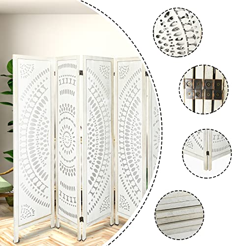 6 Panel Room Divider,Cutout Wood Room Dividers and Folding Privacy Screens,Foldable Natural Wooden Lightweight Room Partition for Office, Bedroom,Terrace(White)