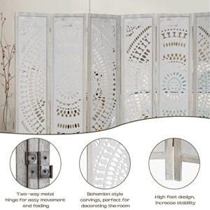 6 Panel Room Divider,Cutout Wood Room Dividers and Folding Privacy Screens,Foldable Natural Wooden Lightweight Room Partition for Office, Bedroom,Terrace(White)