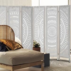 6 Panel Room Divider,Cutout Wood Room Dividers and Folding Privacy Screens,Foldable Natural Wooden Lightweight Room Partition for Office, Bedroom,Terrace(White)