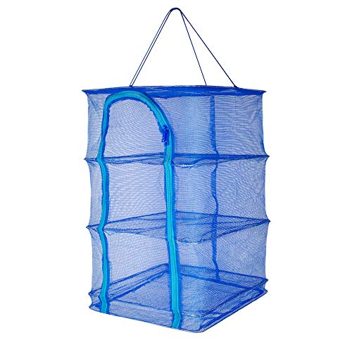 KOECPS Drying Net, Nylon Material 4 Layers 15.7X 15.7 x 25.6 Inch Hanging Foldable Rack Folding Fish Mesh Drying Cage for Shrimp Fish Fruit Vegetables Herb Drying Seeds Bud (Shipping from US)