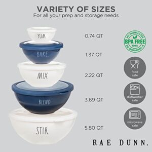 Rae Dunn Mixing Bowls with Lids - 10 Piece Plastic Nesting Bowls Set includes 5 Prep Bowls and 5 Lids