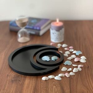 TRULLIMORE Black Crystal Holder Moon Tray for Crystals and Healing Stones, Crescent Moon Decor, Essential Oil Decorative Tray, Crystal Display Tray, Jewelry Plate, 10.6”, Gifts for Crystal Lovers