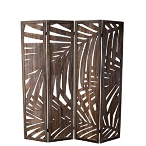 Proman Products Palm Spring 4-Panel Folding Screen Room Divider FS37151 Made in Natural Paulownia Wood, Carbonized Finish, 60" W x 67" H x 1" D (Max Extend), 15" W x 67" (Per Panel), Smoked Brown