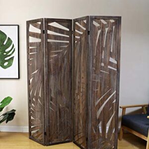 Proman Products Palm Spring 4-Panel Folding Screen Room Divider FS37151 Made in Natural Paulownia Wood, Carbonized Finish, 60" W x 67" H x 1" D (Max Extend), 15" W x 67" (Per Panel), Smoked Brown