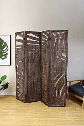 Proman Products Palm Spring 4-Panel Folding Screen Room Divider FS37151 Made in Natural Paulownia Wood, Carbonized Finish, 60" W x 67" H x 1" D (Max Extend), 15" W x 67" (Per Panel), Smoked Brown