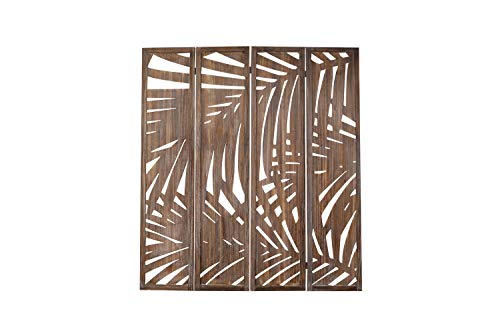 Proman Products Palm Spring 4-Panel Folding Screen Room Divider FS37151 Made in Natural Paulownia Wood, Carbonized Finish, 60" W x 67" H x 1" D (Max Extend), 15" W x 67" (Per Panel), Smoked Brown