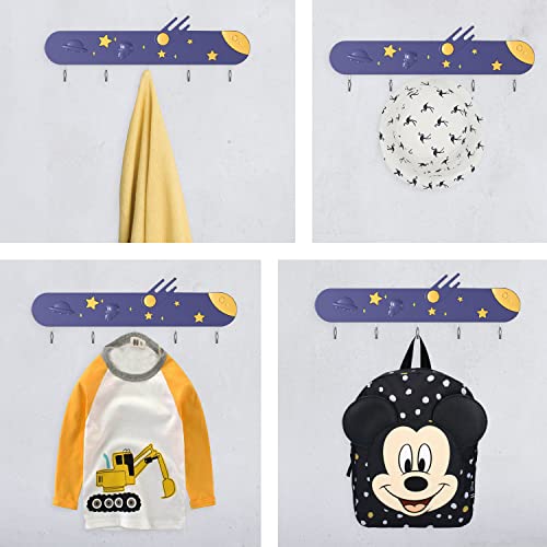 Kids Coat Rack Wall Mounted - Self Adhesive Small Hooks for Boys and Girls - Decorative Children Plastic Storage Hanger for Hanging Clothes, Towels, Keys, Scarf, Small Bags