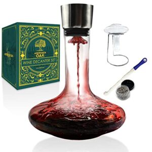 crystal glass wine decanter with aerator - wine decanter set with wine carafe decanter, aerator, bottle brush and bottle drying rack, wine decanters and carafes, red wine decanter, 1.5l