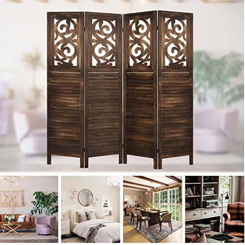 ECOMEX Cutout Room Divider,4 Panel Freestanding Room Divider Screen,Folding Privacy Wall for Bedroom Bathroom Dinning Room Office The Study (Wood,Brown)