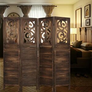 ECOMEX Cutout Room Divider,4 Panel Freestanding Room Divider Screen,Folding Privacy Wall for Bedroom Bathroom Dinning Room Office The Study (Wood,Brown)