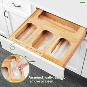 Ziplock Bag Storage Organizer for Drawer,Ziplock Bag Organizer,Pack of 4 Bamboo Bag Foil and Plastic Bag Organizer Food Storage Bag for Gallon Quart Sandwich Snack Baggies