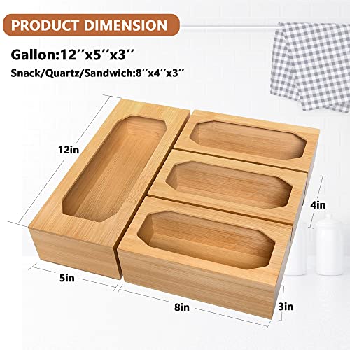 Ziplock Bag Storage Organizer for Drawer,Ziplock Bag Organizer,Pack of 4 Bamboo Bag Foil and Plastic Bag Organizer Food Storage Bag for Gallon Quart Sandwich Snack Baggies