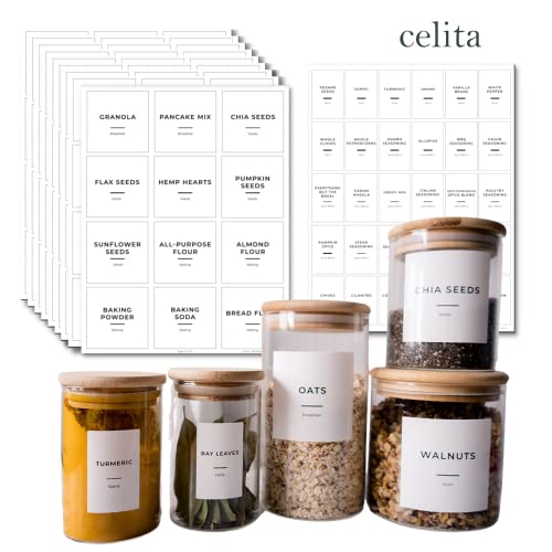 Celita 248 Kitchen Pantry Labels with Spice Jar Labels - Minimalist Modern Food Storage Labels Preprinted - Waterproof Stickers Complete Pantry Labels for Containers