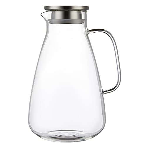 Purefold Glass Pitcher with Lid, Large Iced Tea Water Pitcher, Easy Clean Heat Resistant Borosilicate Glass Jug with Stainless Steel Lid for Juice, Milk, Cold or Hot Beverages - 100oz