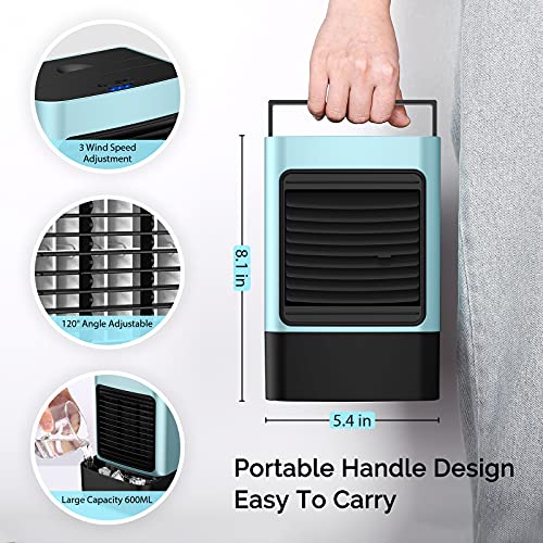 TOCOOL Portable Air Conditioner Fan, Personal Mini Evaporative Air Cooler Quiet Desk Fan, Humidifier Misting Fan for Home Office Bedroom Indoor Outdoor, Blue, GXZ-F830