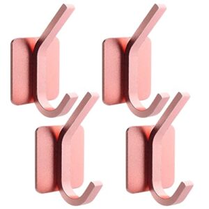 feliposi towel hook/adhesive hooks - wall hooks for coat/robe/towels stick on bathroom/kitchen 4-pack, waterproof aluminum alloy (rose gold)