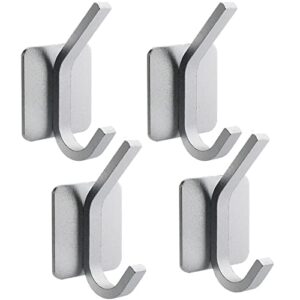 feliposi towel hook/adhesive hooks - wall hooks for coat/robe/towels stick on bathroom/kitchen 4-pack, waterproof aluminum alloy (silver)