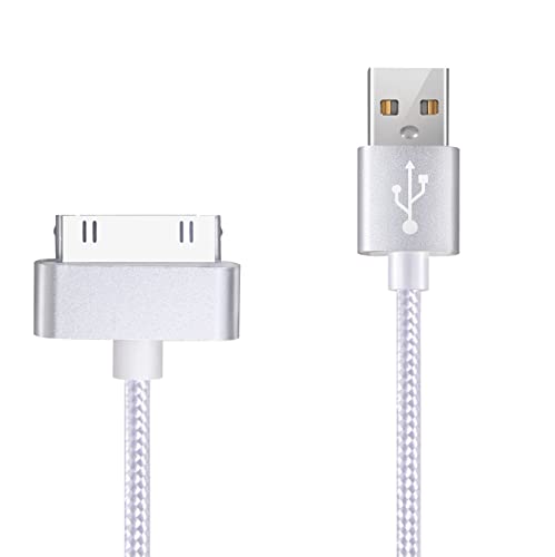 Teqooza 5 Feet Replacement High Speed USB 2.0 Nylon Braided Sync and Charging Charger Cable Cord for Apple iPhone 4, 4s, 3G, 3GS, 2G, iPad 1/2/3 iPod Touch, iPod Nano - Silver