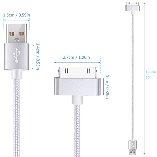 Teqooza 5 Feet Replacement High Speed USB 2.0 Nylon Braided Sync and Charging Charger Cable Cord for Apple iPhone 4, 4s, 3G, 3GS, 2G, iPad 1/2/3 iPod Touch, iPod Nano - Silver