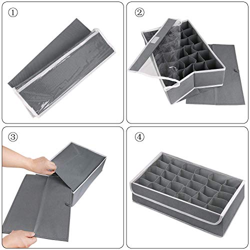 LEEFE Underwear Organizer with Lids, 30 Cells Sock Organizers Closet Storage Drawer Organizer for Socks Scarves (Grey)