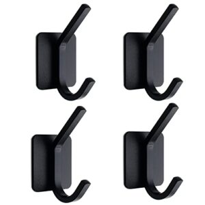 feliposi towel hook/adhesive hooks - wall hooks for coat/robe/towels stick on bathroom/kitchen 4-pack, waterproof aluminum alloy (black)