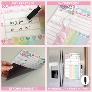 Magnetic Dry Erase Chore Chart for Two Kids, Reward Chart for Kids Behavior. Includes 52 Static Tasks, 126 Golden Stars and Unicorn & Iridescent Mermaid Magnetic Charts Each