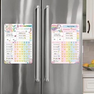 Magnetic Dry Erase Chore Chart for Two Kids, Reward Chart for Kids Behavior. Includes 52 Static Tasks, 126 Golden Stars and Unicorn & Iridescent Mermaid Magnetic Charts Each