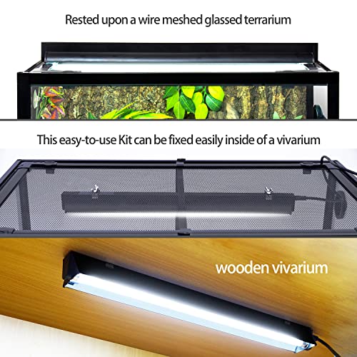 REPTI ZOO 24W Reptile T5 HO UVB Lighting Combo Kit, 22" Light Fixture Reptile Terrarium Hood, with Detachable Curved Reflector and 5.0 UVB T5 Lamp Bulb, ETL certificated