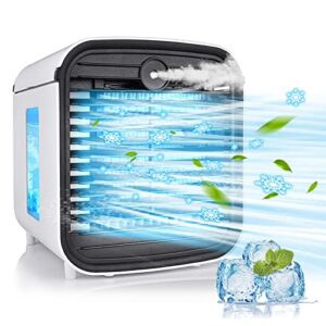 portable air conditioner fan, portable ac evaporative air cooler humidifier with 7 colors 3 speeds, personal air cooling fan for bedroom office living room dorm camping