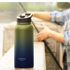 KEMISANT Water Bottle Insulated Vacuum Bottle Thermos Flask-Big Mouth With Straw/Flip Lid Alterative