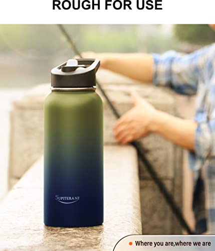 KEMISANT Water Bottle Insulated Vacuum Bottle Thermos Flask-Big Mouth With Straw/Flip Lid Alterative