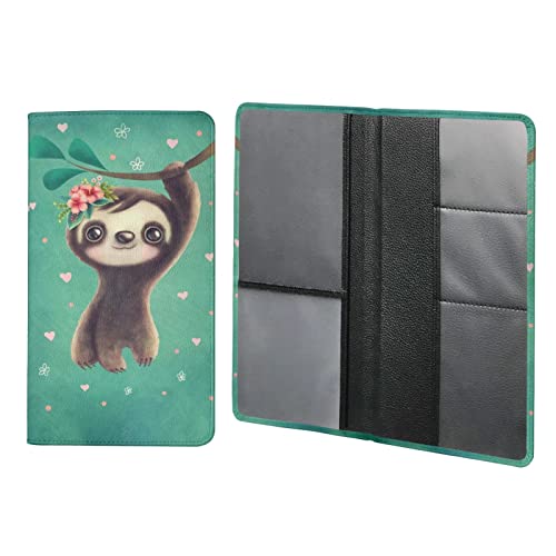 SEANATIVE Automobile Documents Paperwork Wallet Case Organizer for Driver License Key Contact Information Cards with 5 Clear Pouch,Cute Baby Sloth Print