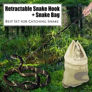 57" Retractable Snake Hook, IC ICLOVER Professional Reptile Grabber Snake Catcher, Aluminum Alloy Telescopping Snake Handling Tool with Stainless Steel Soft Grip, for Catching Controlling Moving Snake