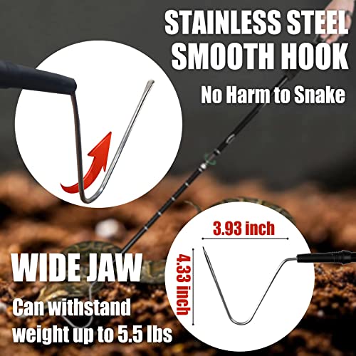 57" Retractable Snake Hook, IC ICLOVER Professional Reptile Grabber Snake Catcher, Aluminum Alloy Telescopping Snake Handling Tool with Stainless Steel Soft Grip, for Catching Controlling Moving Snake