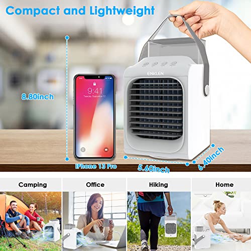 Portable Air Conditioner, 90° Oscillating Portable AC, Battery powered cordless Personal Air Cooler, Quick Cool, Suitable for Tent, Camping, Bedside, Car, Office & Study